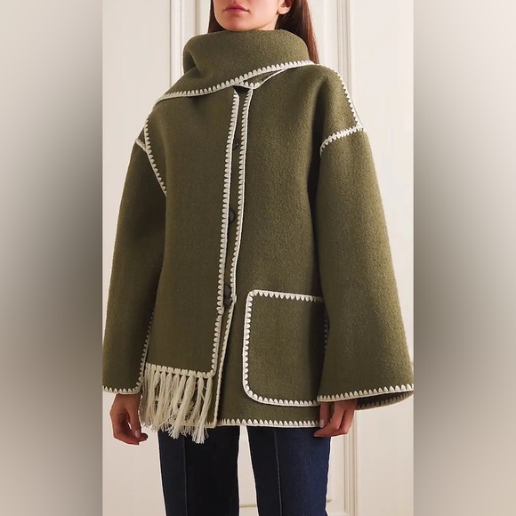 Jackets & Coats | 20 Contrast Soft Embroidered Scarf Jacket In Olive ...
